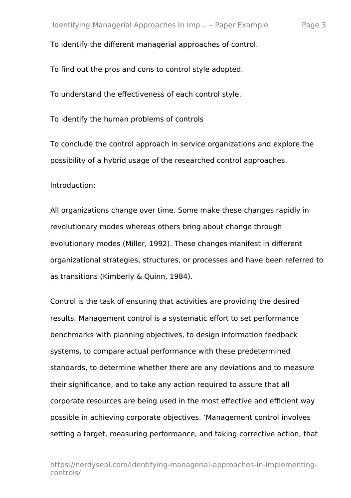 Identifying Managerial Approaches In Implementing Controls - 3522 Words ...