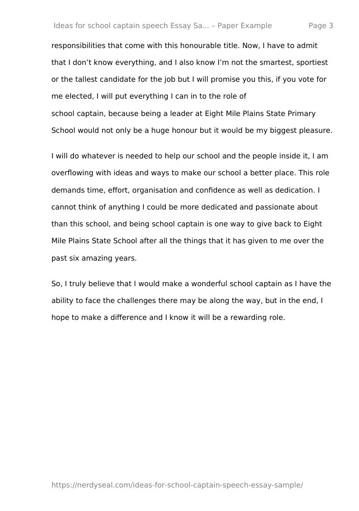 Ideas For School Captain Speech Essay Sample 520 Words NerdySeal