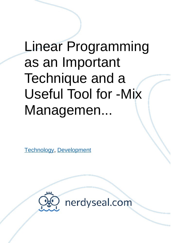 Linear Programming as an Important Technique and a Useful Tool for -Mix ...