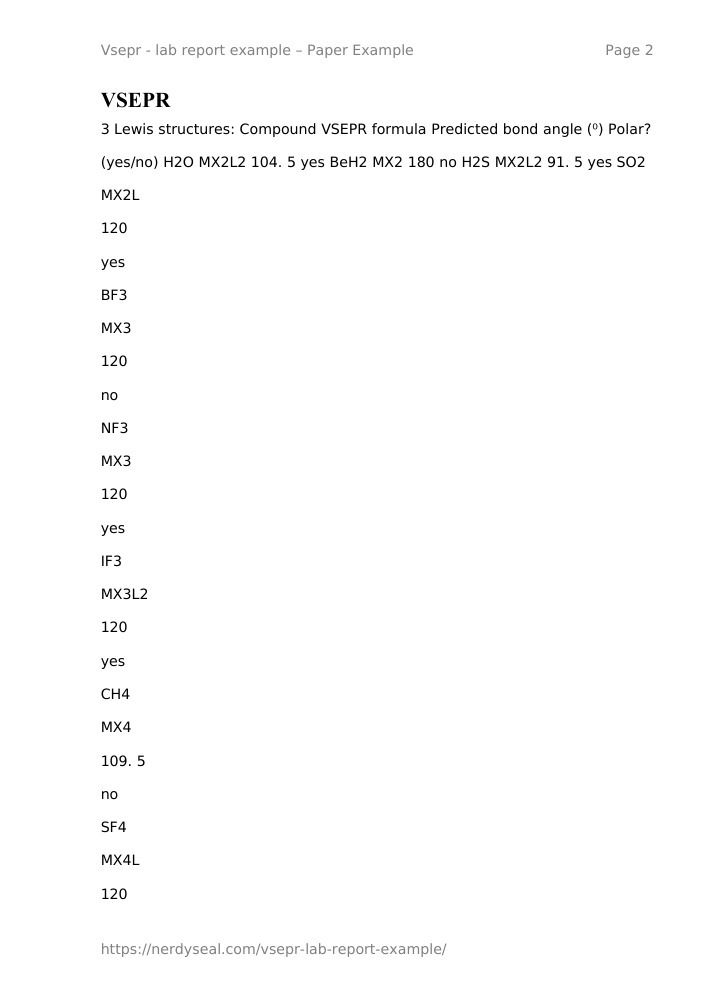 Vsepr Lab Report Example 285 Words Nerdyseal