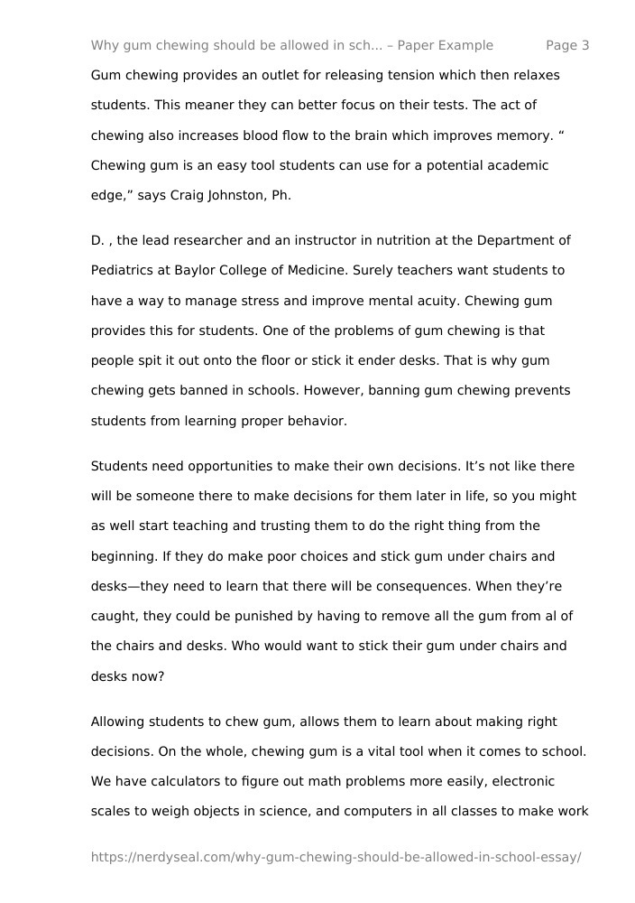 Why gum chewing should be allowed in school essay - 593 Words - NerdySeal