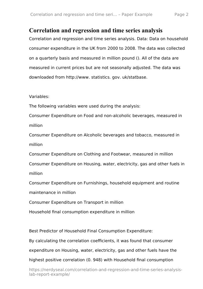 Correlation And Regression And Time Series Analysis Lab Report