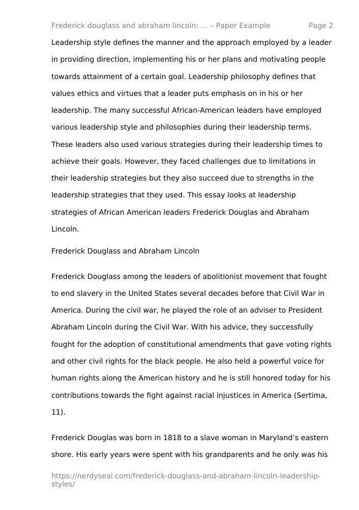 Frederick douglass and abraham lincoln: leadership styles - 2466 Words ...