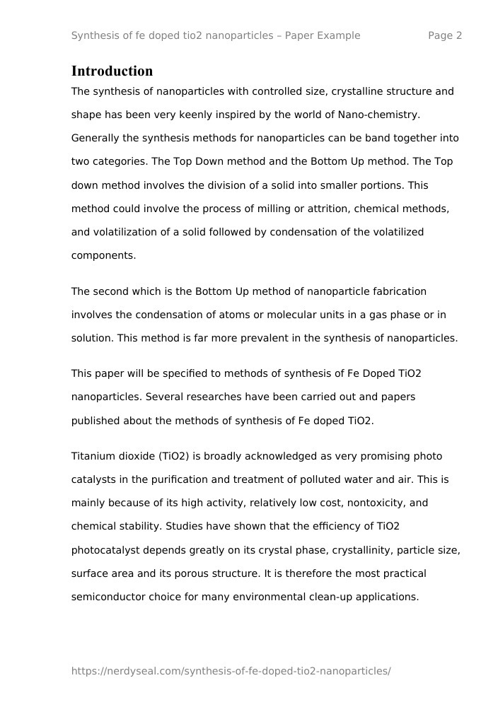 Synthesis Of Fe Doped Tio2 Nanoparticles 2525 Words Nerdyseal