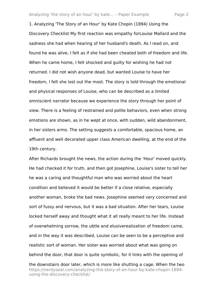 Analyzing 'the story of an hour' by kate chopin (1894) using the ...
