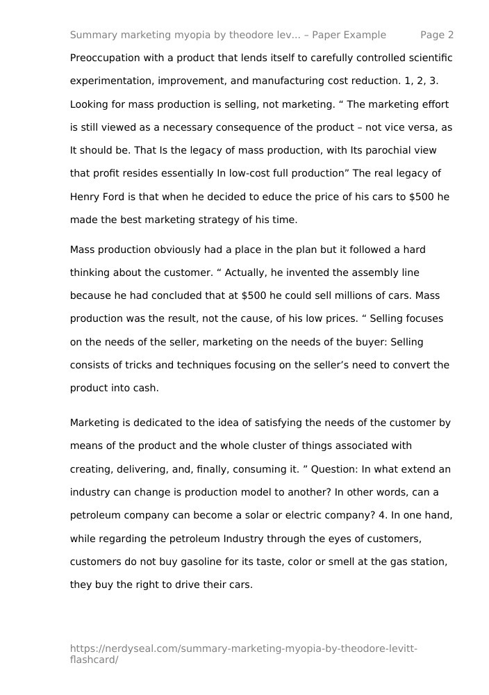 Summary Marketing Myopia By Theodore Levitt Flashcard 437 Words Summary Marketing Myopia By Theodore Levitt Flashcard 437 Words
